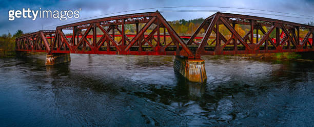 Railroad Bridge in rain at Hooksett over the Merrimack River near ...