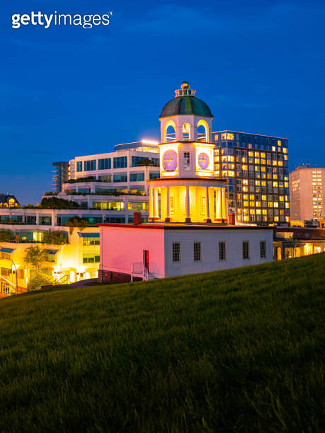 Citadel Clock Tower or the Old Town Clock at Fort George lighted at ...