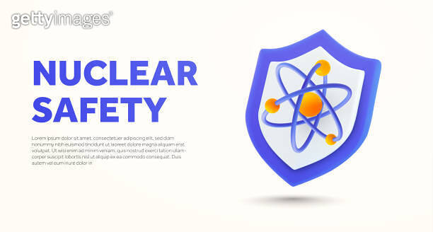 Nuclear and radiation safety banner template with shield and atom icon ...