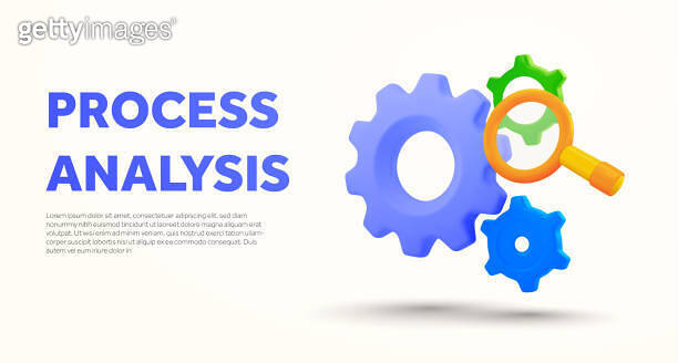Process analysis banner template with gears and magnifying glass ...