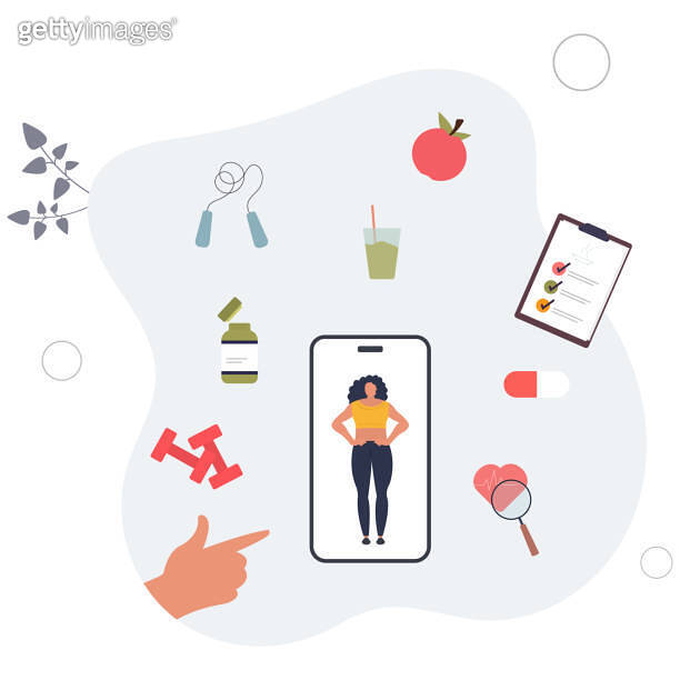 Weight loss with mobile app. diet plan with healthy food and vitamin ...