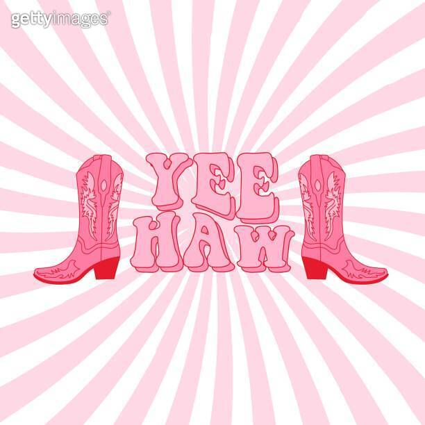 Retro Pink Cowgirl boots and Yee haw quotes on aesthetic spiral ray ...