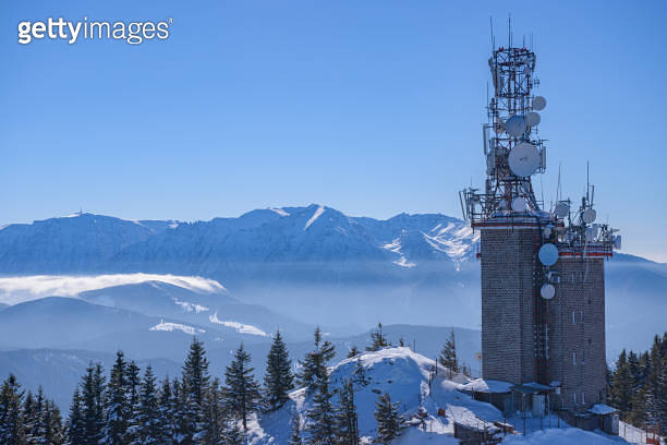 Tower of telecommunication with many antennas on top of Postavaru ...