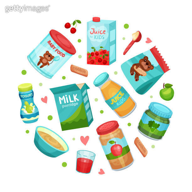 Baby food in round shape. Organic healthy meal for babies for backdrop ...