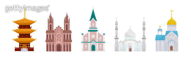Temples and Place of Worship of Different Religion Vector Set 이미지 ...