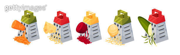 Grater or Shredder Grating Vegetable into Fine Pieces Vector Set 이미지 ...