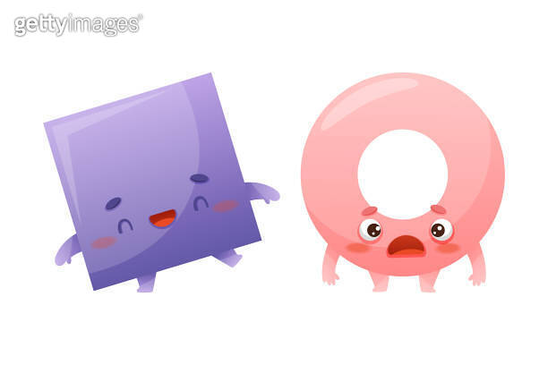 Funny Square and Torus as Geometric Shape Character with Happy and ...