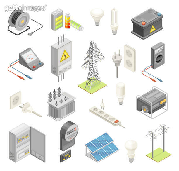 Electric Power Objects with Breaker Box, Socket, Accumulator and ...