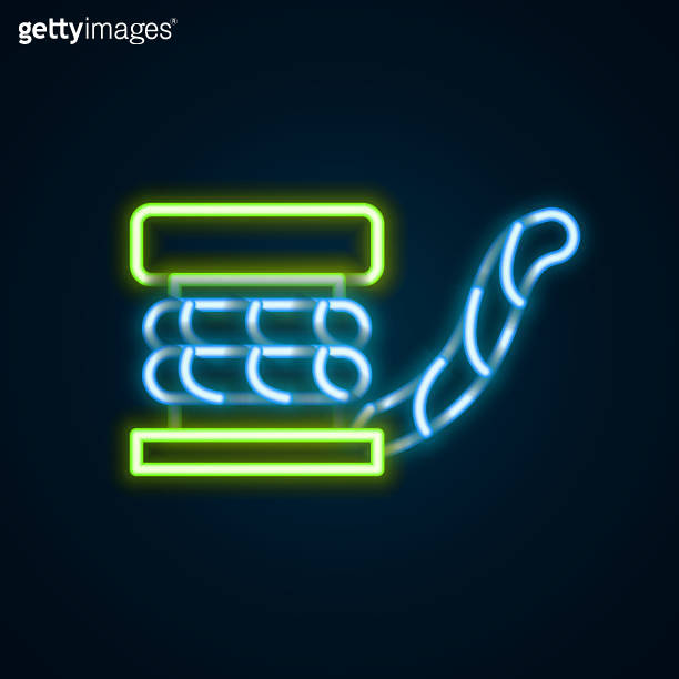 Glowing neon line Marine bollard with rope tied on pier icon isolated ...