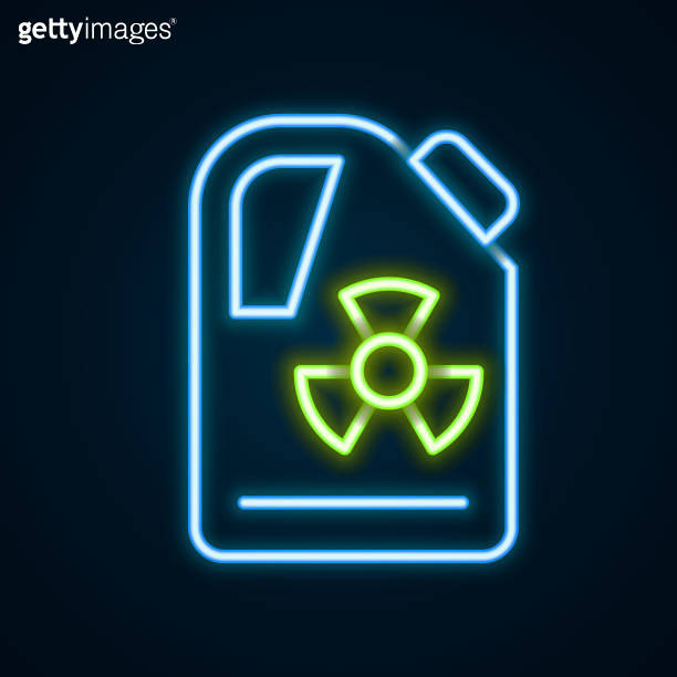 Glowing neon line Radioactive waste in barrel icon isolated on black ...