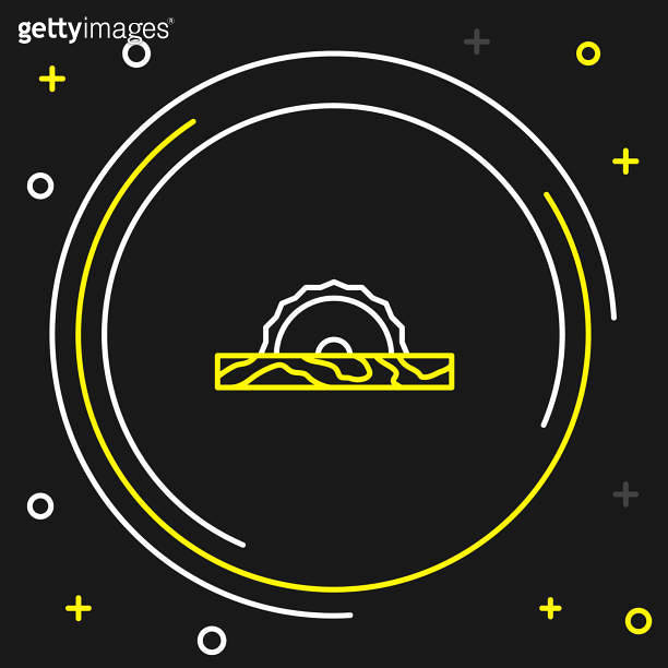 Line Electric circular saw with steel toothed disc icon isolated on ...