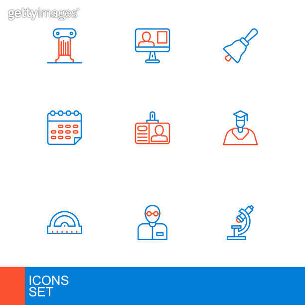 Set line Microscope, Teacher, Protractor grid, Graduate and graduation ...