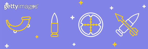 Set line Crossed bullet with arrow, Sniper optical sight, Bullet and ...