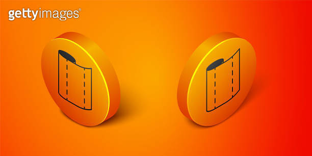 Isometric Textile fabric roll icon isolated on orange background. Roll ...