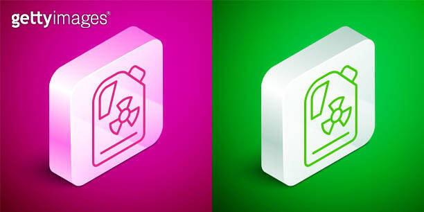 Isometric line Radioactive waste in barrel icon isolated on pink and ...