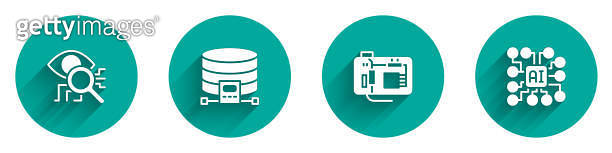 Set Eye scan, Cloud database, Motherboard and Neural network icon with ...