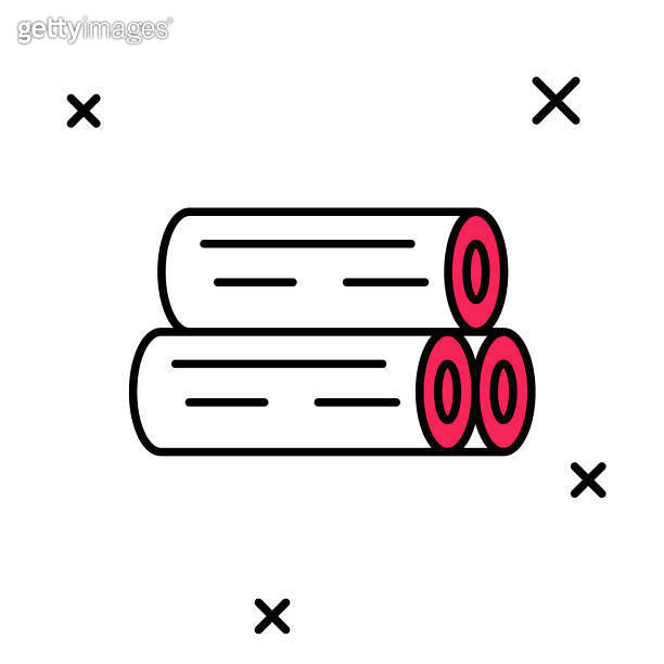 Filled outline Wooden log icon isolated on white background. Stack of ...