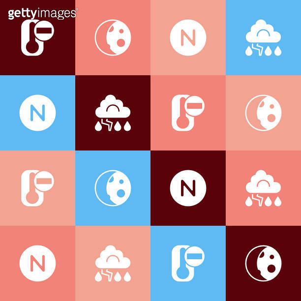 Set pop art Thermometer, Moon phases, Compass north and Cloud and ...