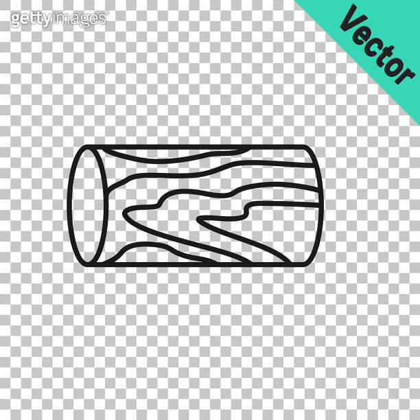 Black line Wooden log icon isolated on transparent background. Stack of ...