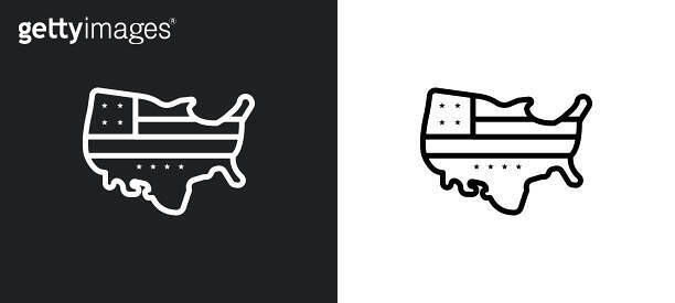 us map outline icon in white and black colors. us map flat vector icon ...