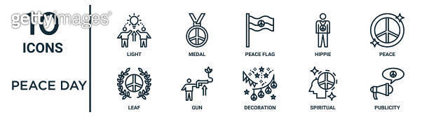 peace day outline icon set includes thin line light, peace flag, peace ...