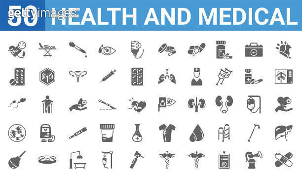 set of 50 health and medical web icons. filled glyph icons such as ...