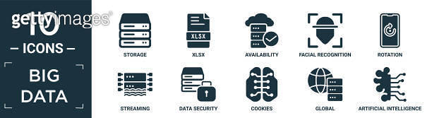filled big data icon set. contain flat storage, xlsx, availability ...