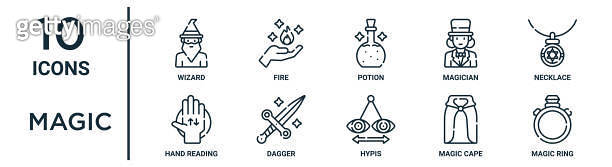 magic outline icon set includes thin line wizard, potion, necklace ...