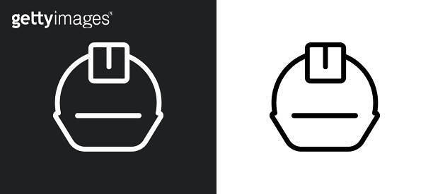 safety helmet outline icon in white and black colors. safety helmet ...