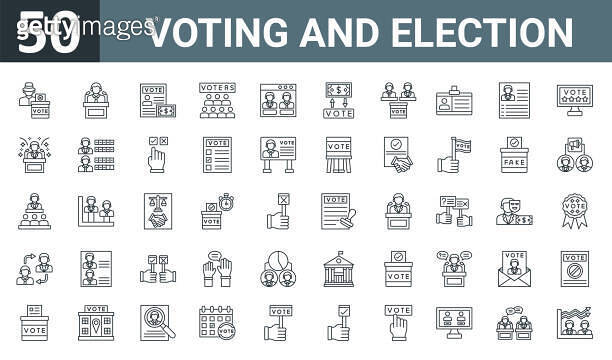 set of 50 outline web voting and election icons such as fraud ...