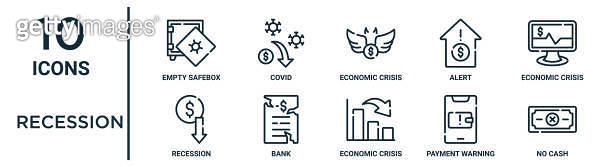 recession outline icon set includes thin line empty safebox, economic ...