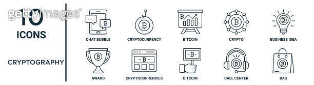 cryptography outline icon set includes thin line chat bubble, bitcoin ...