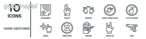 hand gestures outline icon set includes thin line document, spread, little finger, directing ...