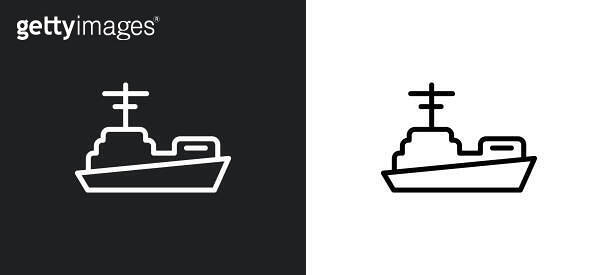 ship outline icon in white and black colors. ship flat vector icon from ...