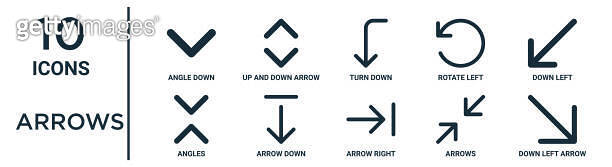 arrows outline icon set includes thin line angle down, turn down, down ...