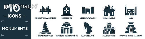 filled monuments icon set. contain flat vincent thomas bridge ...