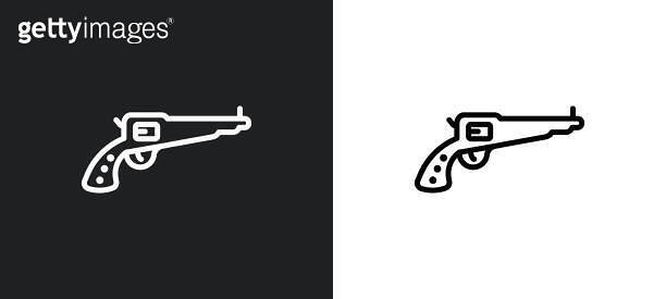 revolver outline icon in white and black colors. revolver flat vector ...