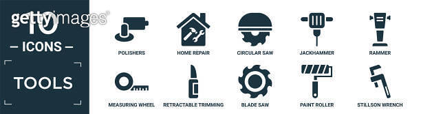 filled tools icon set. contain flat polishers, home repair, circular ...