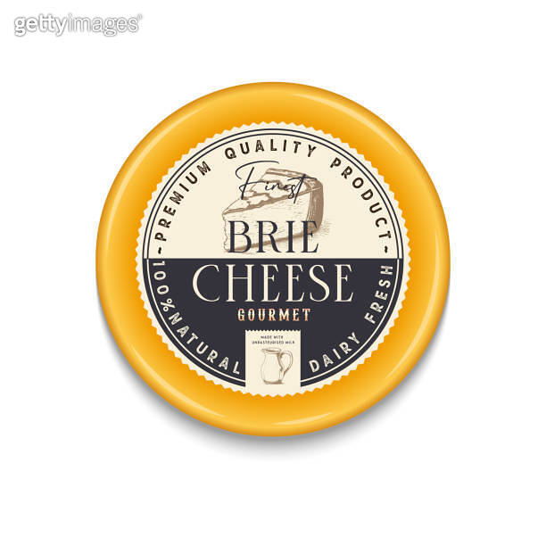 Brie Cheese Vintage round label and packaging design. Cheese detailed ...