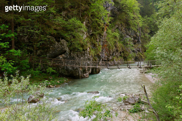 View of the Savinja river and valley in Luce, Slovenia, Europe 이미지 ...