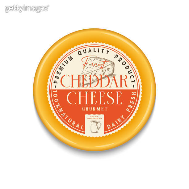 Vector Cheddar Cheese Vintage round label and packaging design template ...