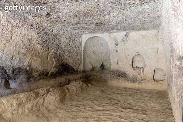 Refectory of cave church at medieval rock monastery. Goreme Open air ...