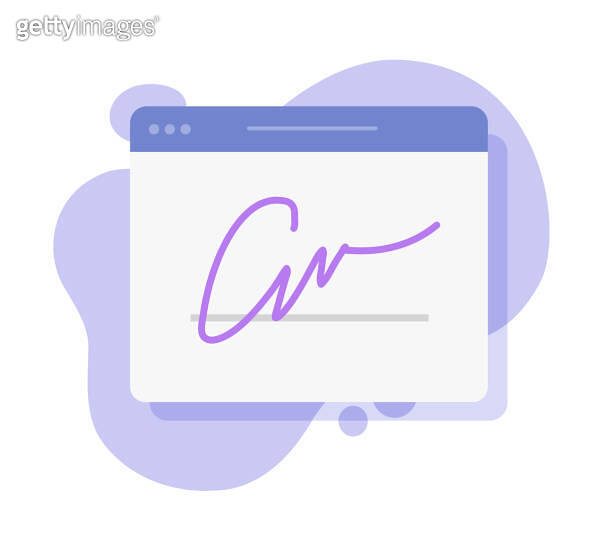 Digital signature electronic online service icon vector, blue violet ...