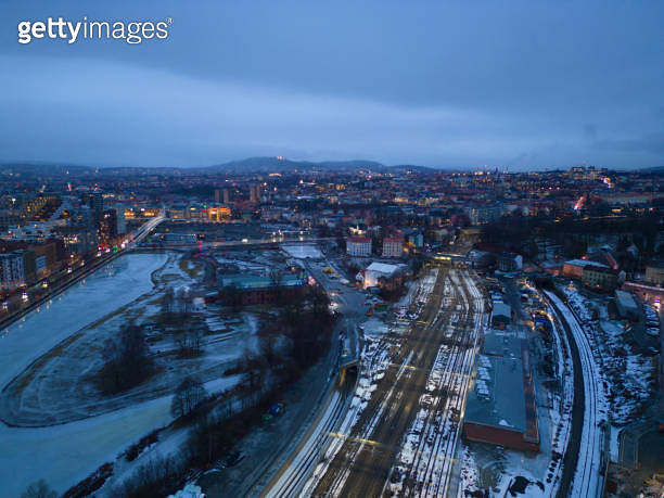 Aerial view of Oslo Downtown Skyline, Norway. Financial district and ...