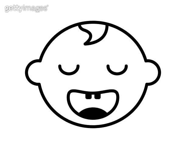 Happy baby head icon. Cute happiness sleeping child face (1750374500 ...