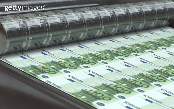 100 Euro Front Banknote Money Printing House, Financial Concept 이미지 ...