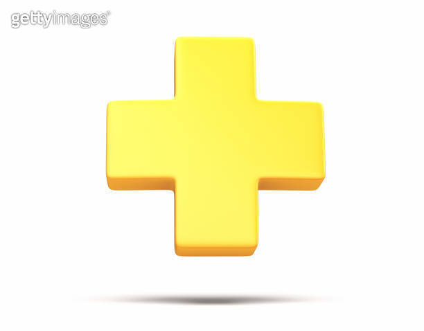 Yellow Plus icon On White Background Object + Shadow Clipping Path ...