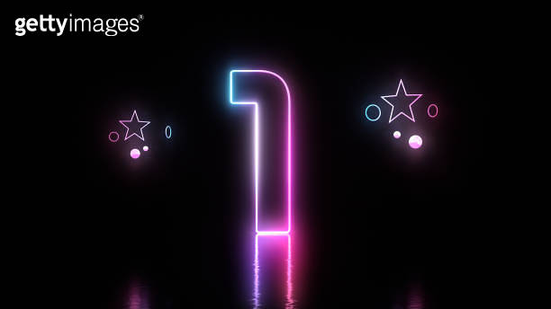 Glow in the Dark Number 1 Lettering, Blue and Pink Neon Light 이미지 ...