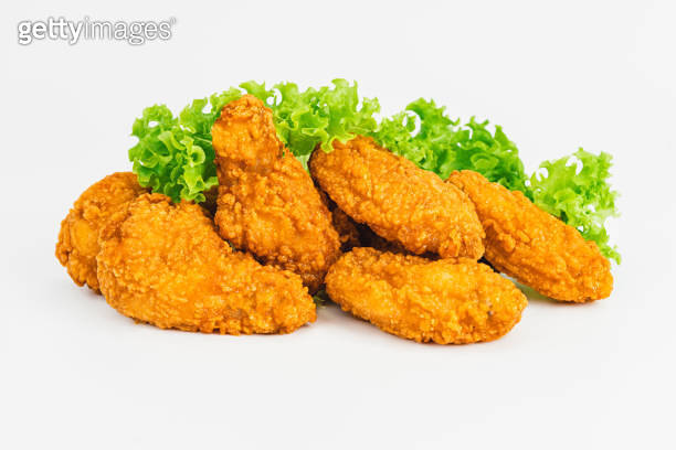 Breaded Chicken wings with salad on a White Background,food at home ...