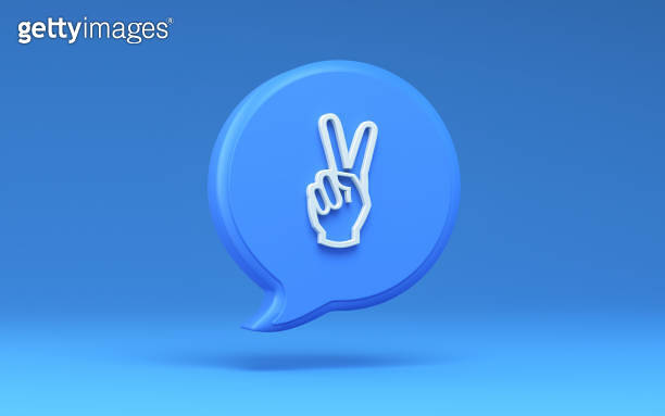 Victory Peace Sign on Blue Background ,Hand Symbol Speech Bubble ...